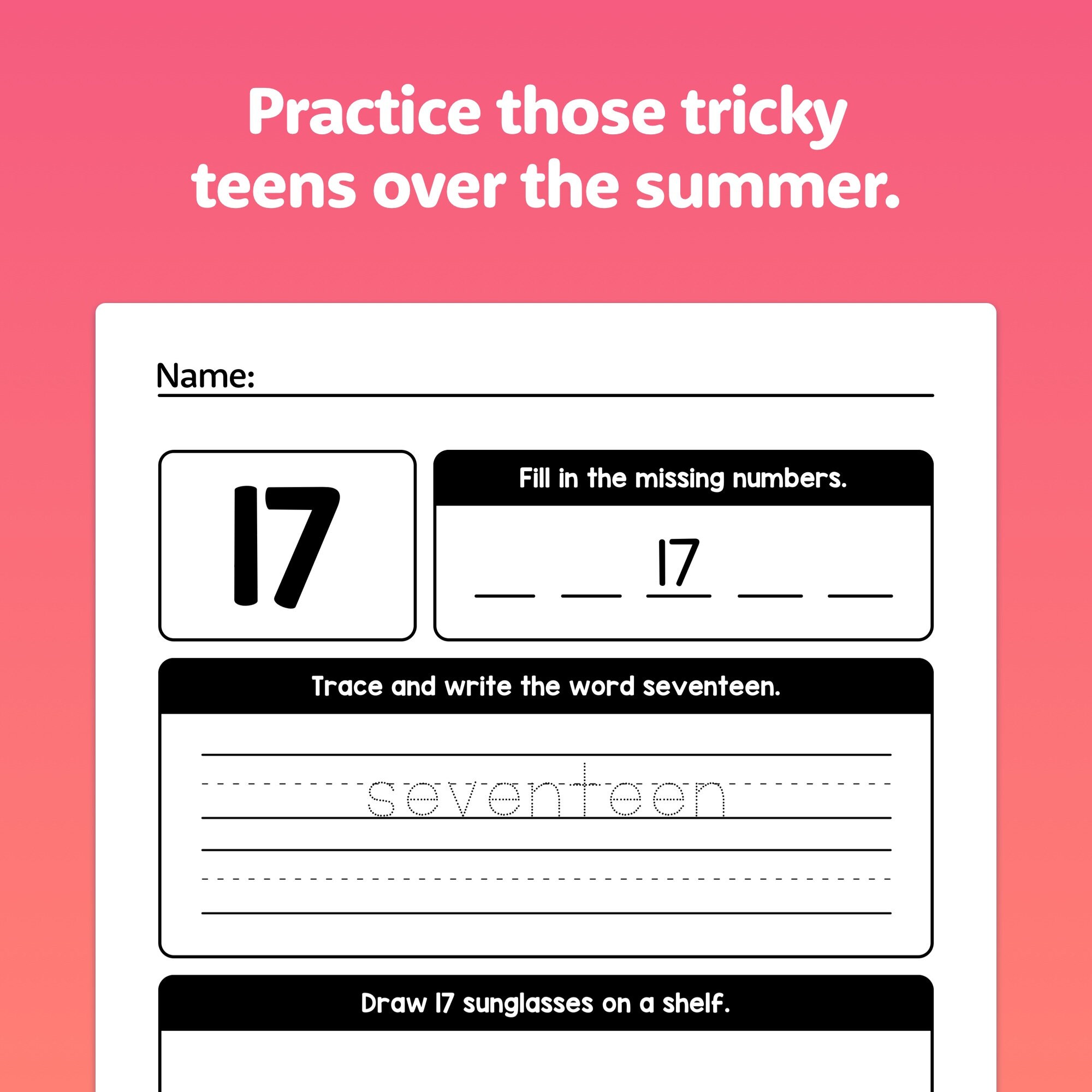 Summer Teen Number Worksheets | Summer Kindergarten Math Activities ...