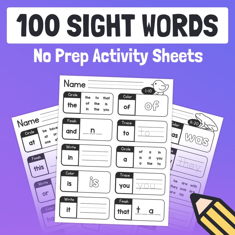 First 100 Sight Words Worksheets | Sight Word Fluency Activities, ELA ...
