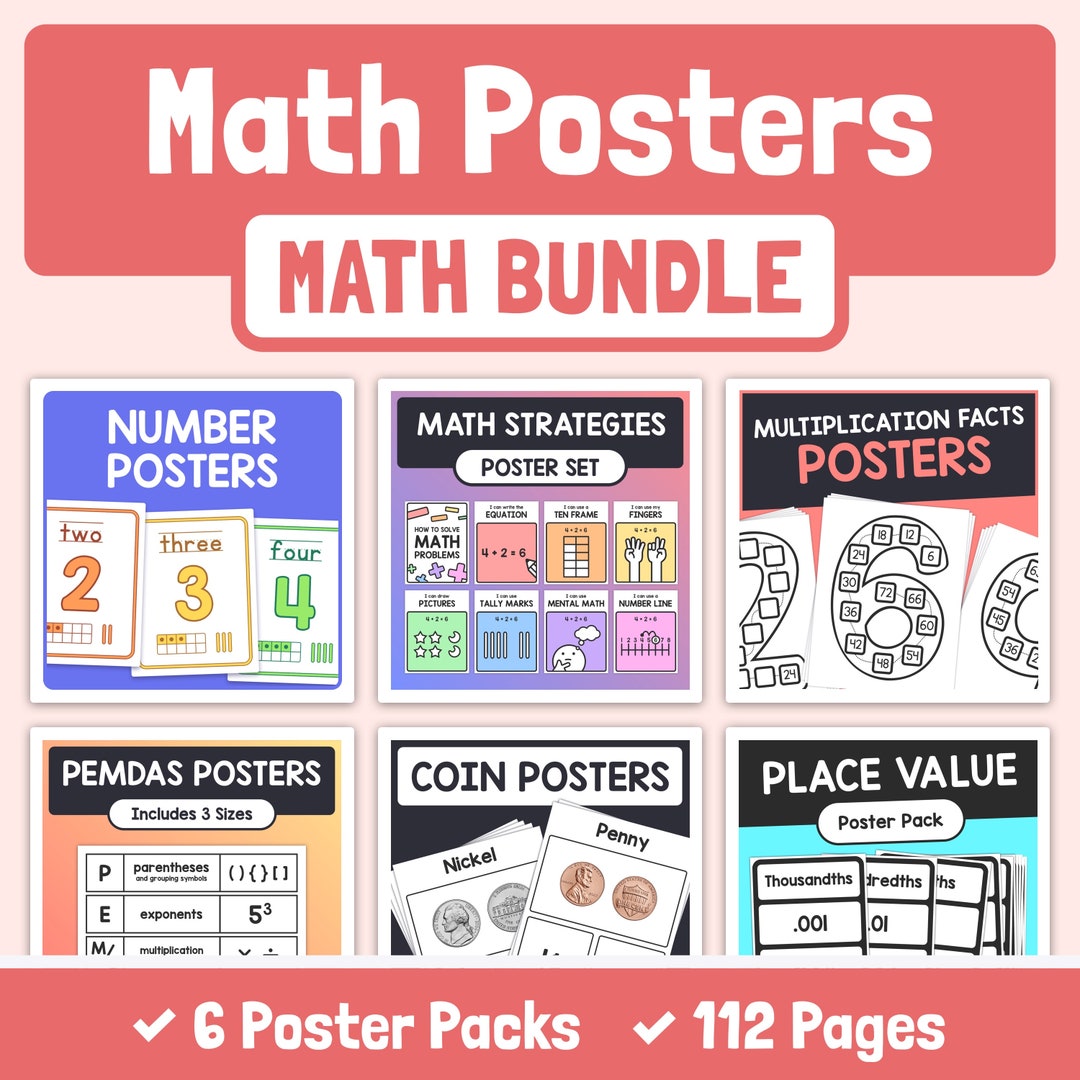 Math Posters Math Bundle | Kindergarten, 1st, 2nd, 3rd, 4th Grade Math ...