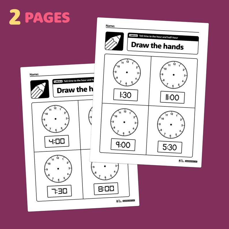 Telling Time to the Hour and Half-hour Worksheets | 1st Grade Math ...