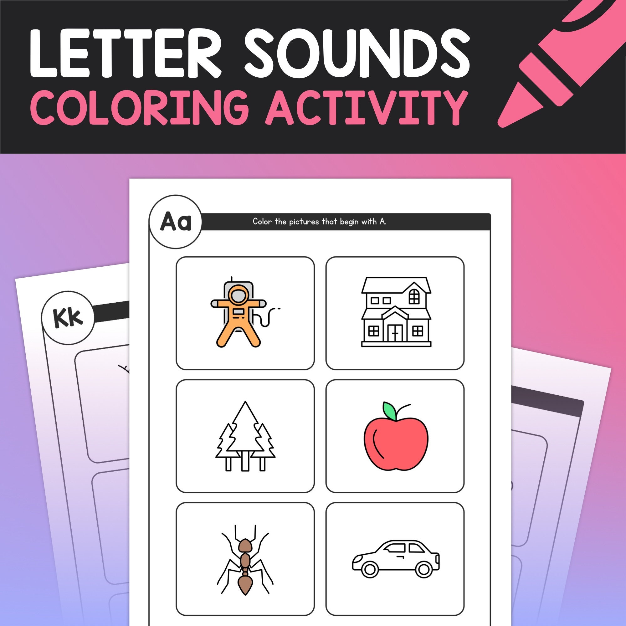 Alphabet Letter Sounds Pre-k K 1st Grade Alphabet Coloring - Etsy