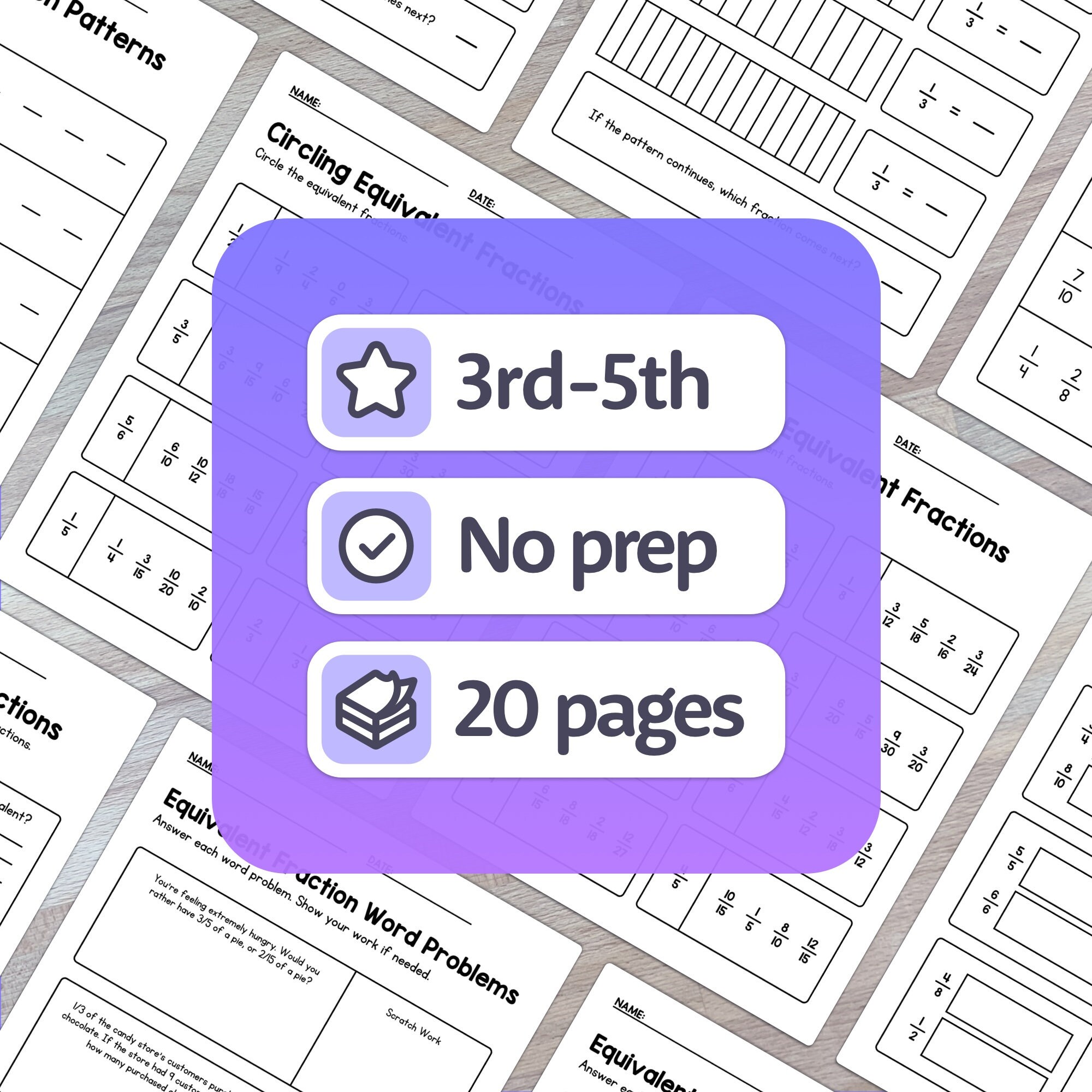 No Prep Equivalent Fractions Worksheets | Fraction Activities — 3rd ...