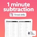No Prep 1 Minute Subtraction Drills | Kindergarten, 1st, 2nd Grade Math ...