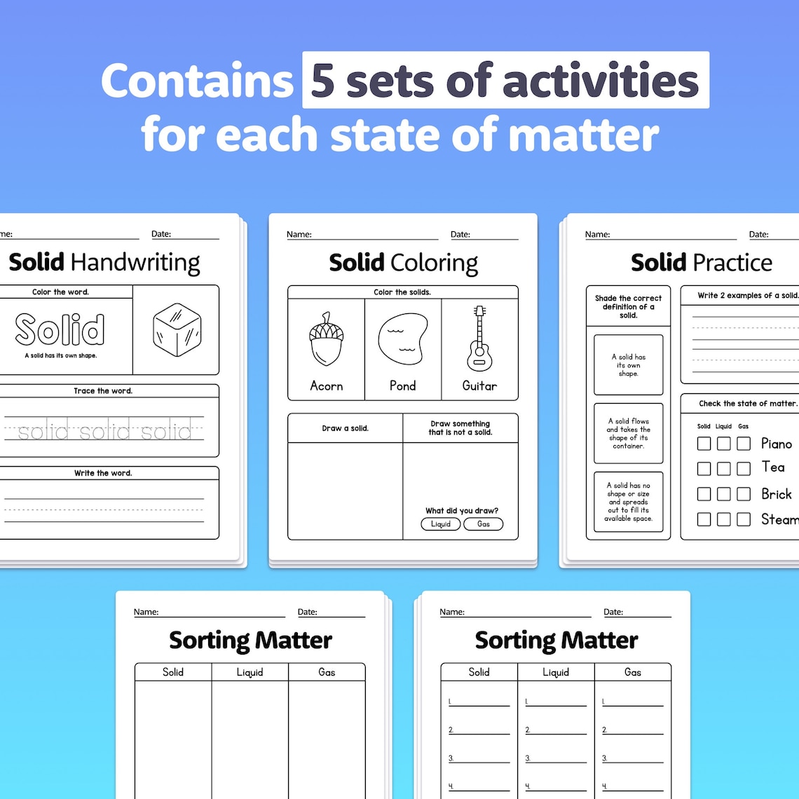 States of Matter Worksheets, States of Matter Anchor Charts: Solid ...