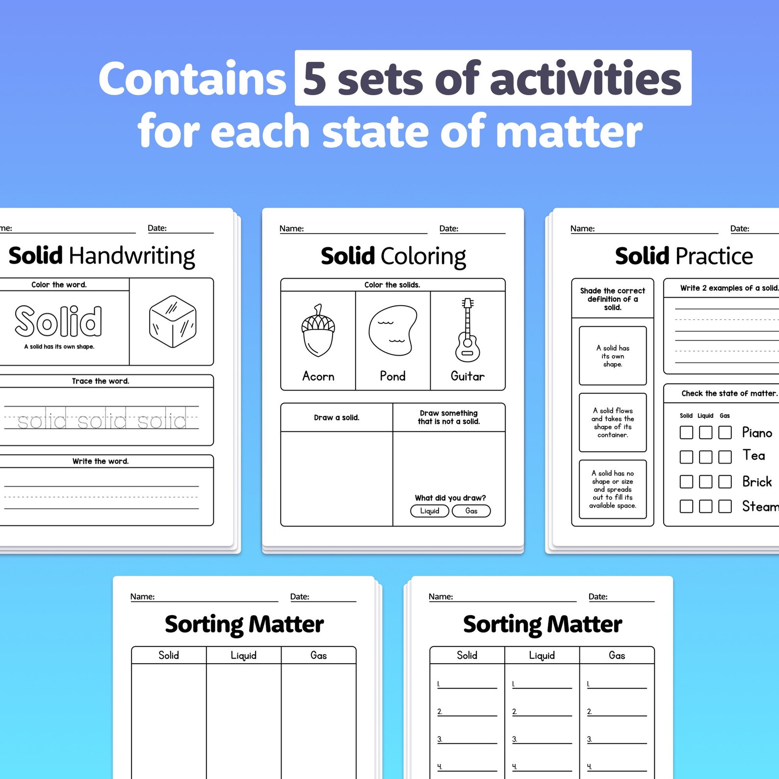 States of Matter Worksheets, States of Matter Anchor Charts: Solid ...