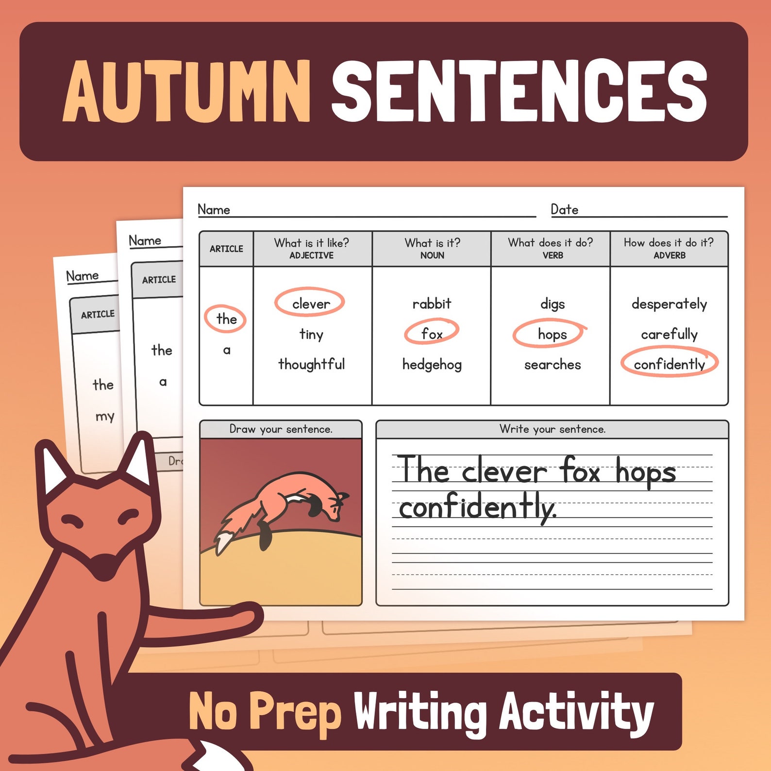 Writing Autumn Sentences K, 1st, 2nd Grade Fall Writing Activities With ...