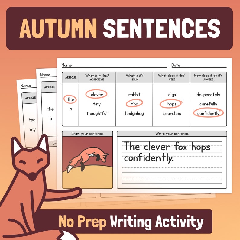 Writing Autumn Sentences K, 1st, 2nd Grade Fall Writing Activities With ...