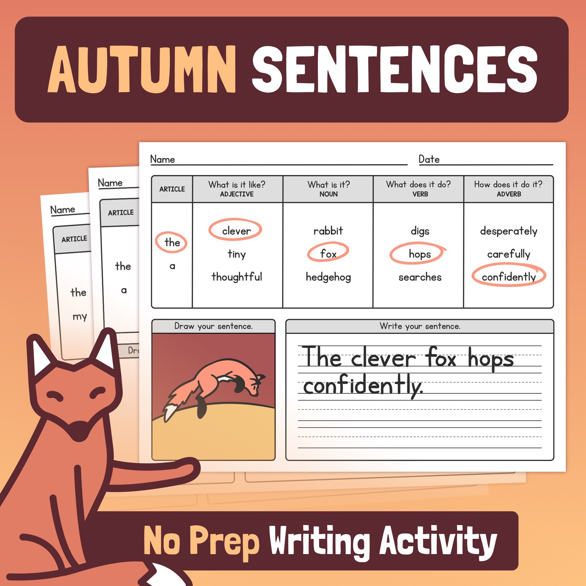 Writing Autumn Sentences K, 1st, 2nd Grade Fall Writing Activities With ...