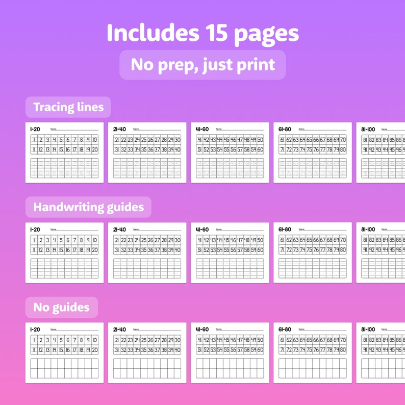 Writing Numbers to 100 Worksheets | Kindergarten & 1st Grade Number ...