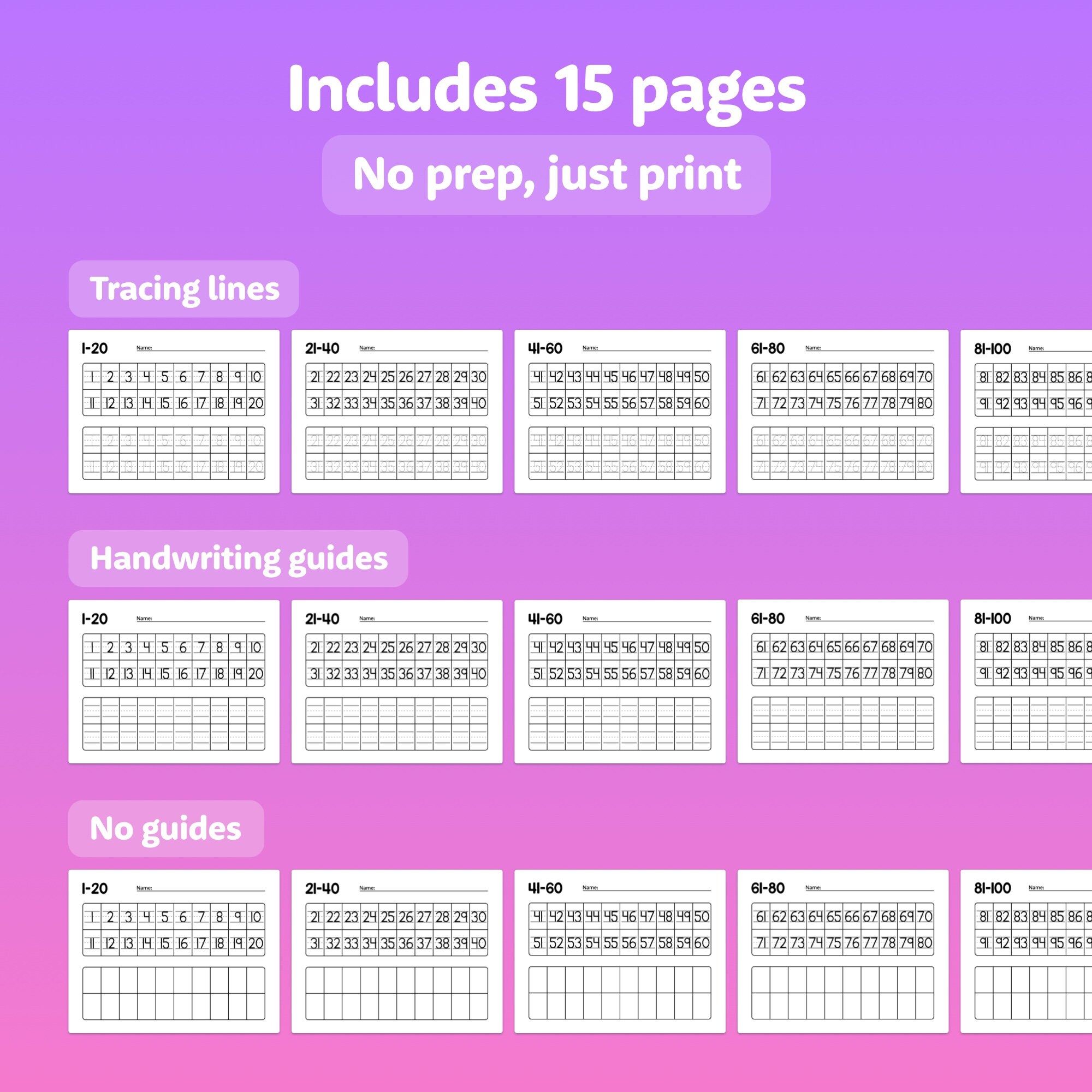 Writing Numbers to 100 Worksheets | Kindergarten & 1st Grade Number ...