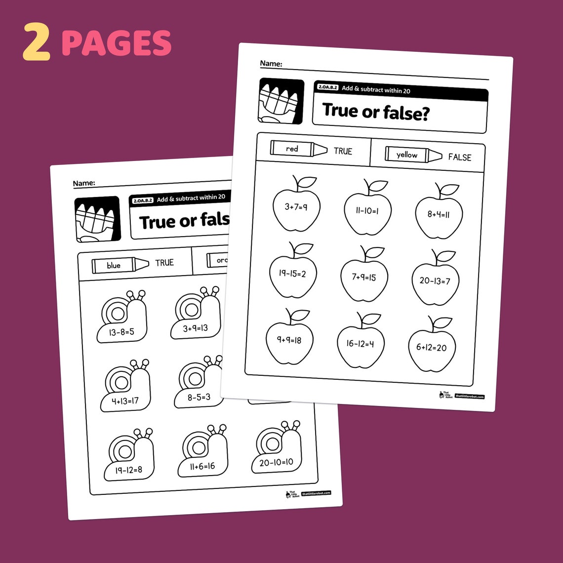 Addition & Subtraction Within 20 Worksheets | 2nd Grade Math Fluency ...