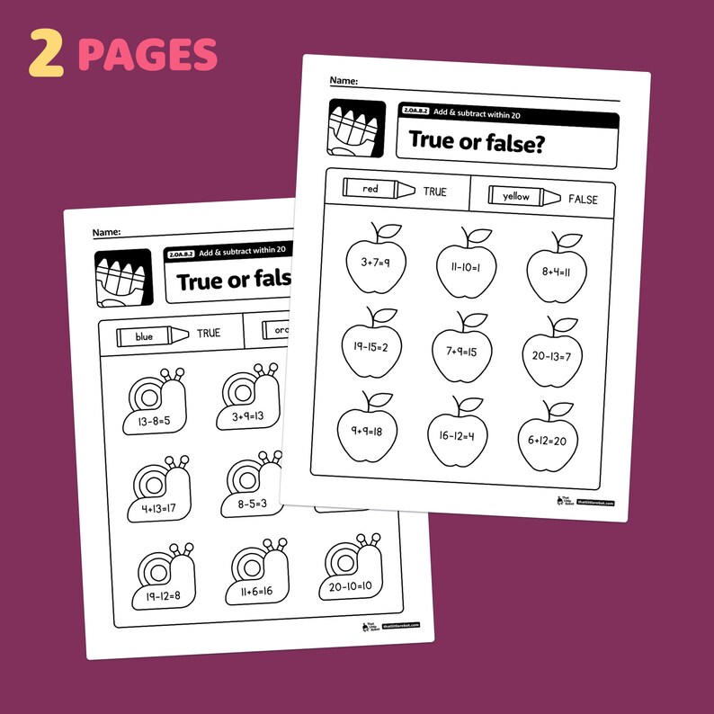 Addition & Subtraction Within 20 Worksheets | 2nd Grade Math Fluency ...