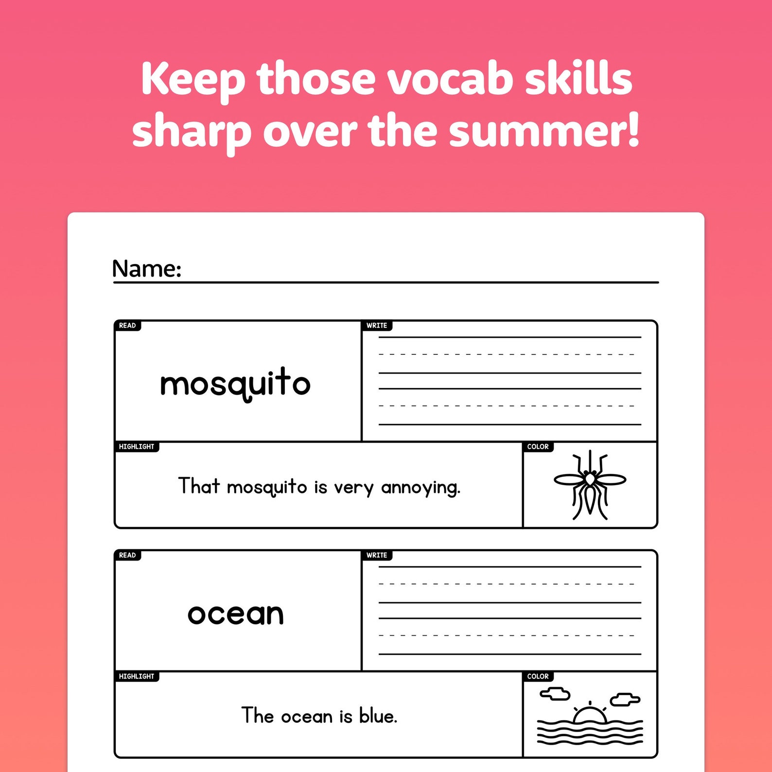 2nd Grade Summer Vocabulary Worksheets | 2nd Grade Vocabulary Activity ...