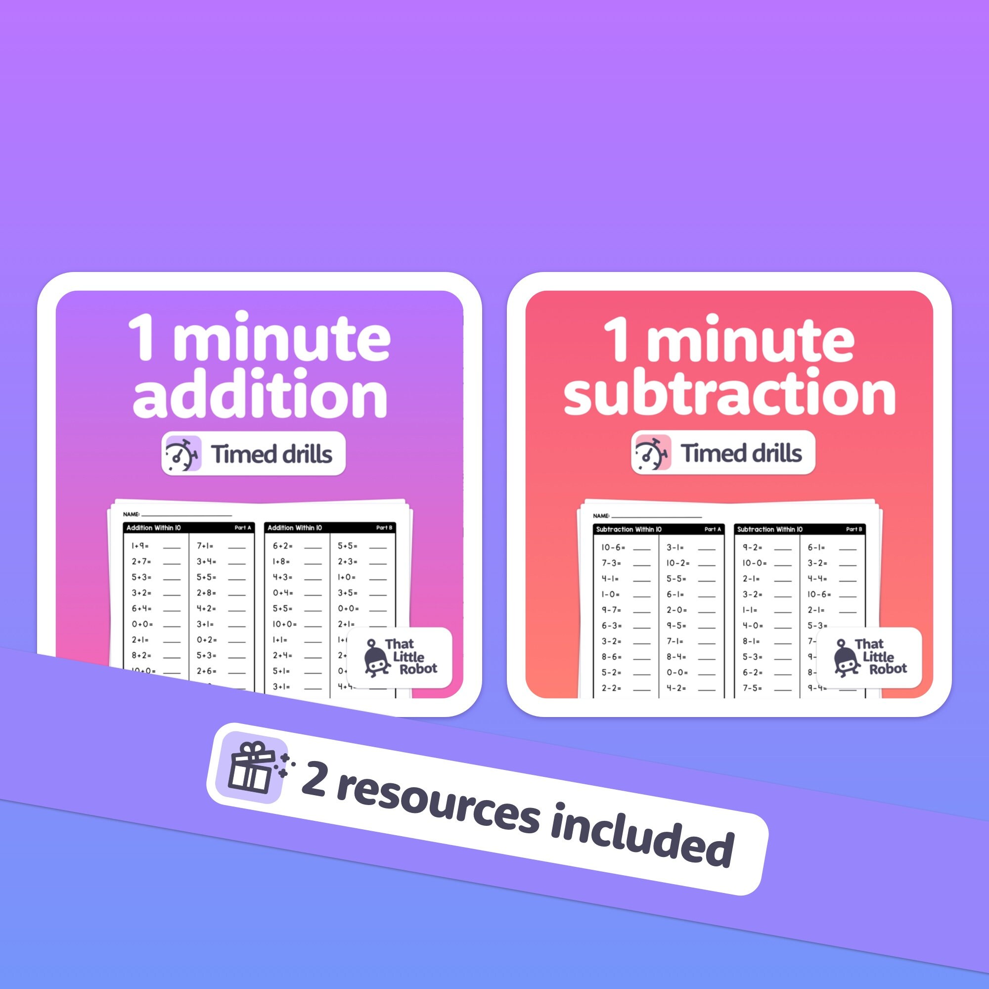 No Prep Addition Drills & Subtraction Drills Bundle - Etsy