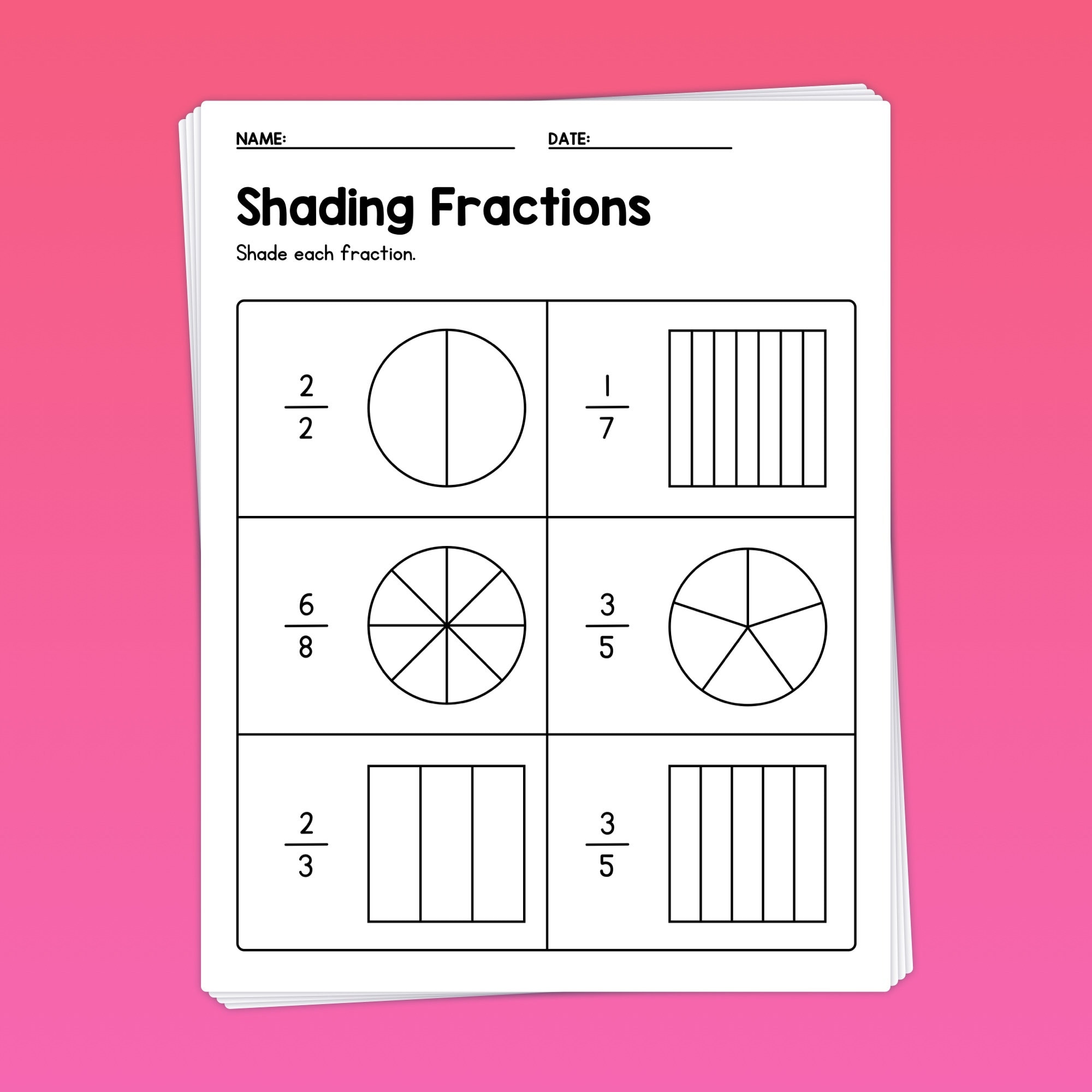 No Prep Fraction Worksheets 2nd, 3rd, 4th Grade Common Core Math ...