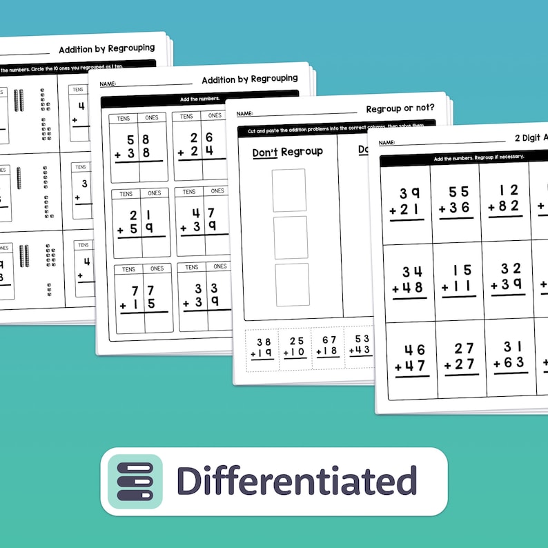 No Prep 2 Digit Addition With Regrouping Worksheets | 1st, 3rd, 2nd ...