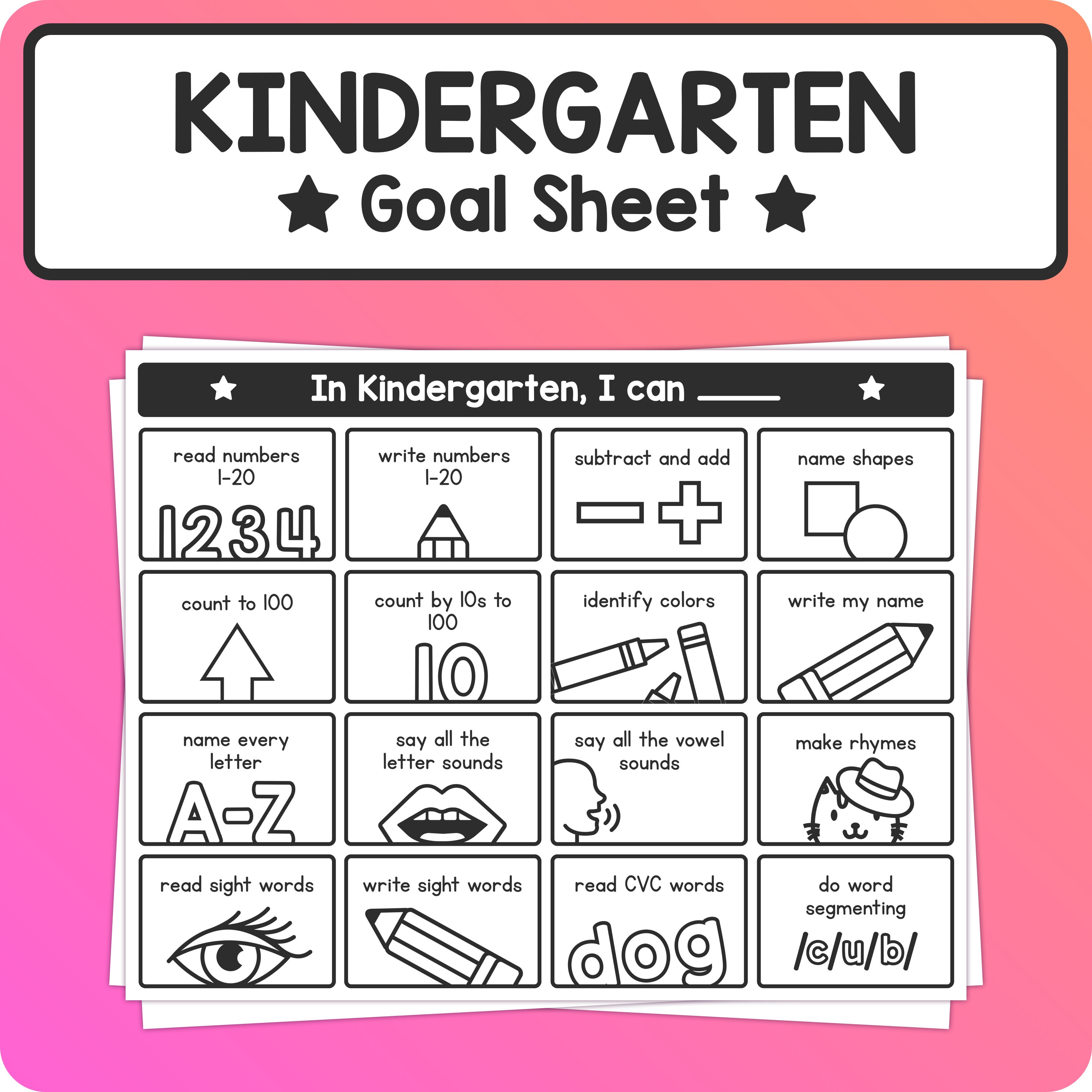 Kindergarten Goals Sheet | Common Core Kindergarten Goal Setting ...