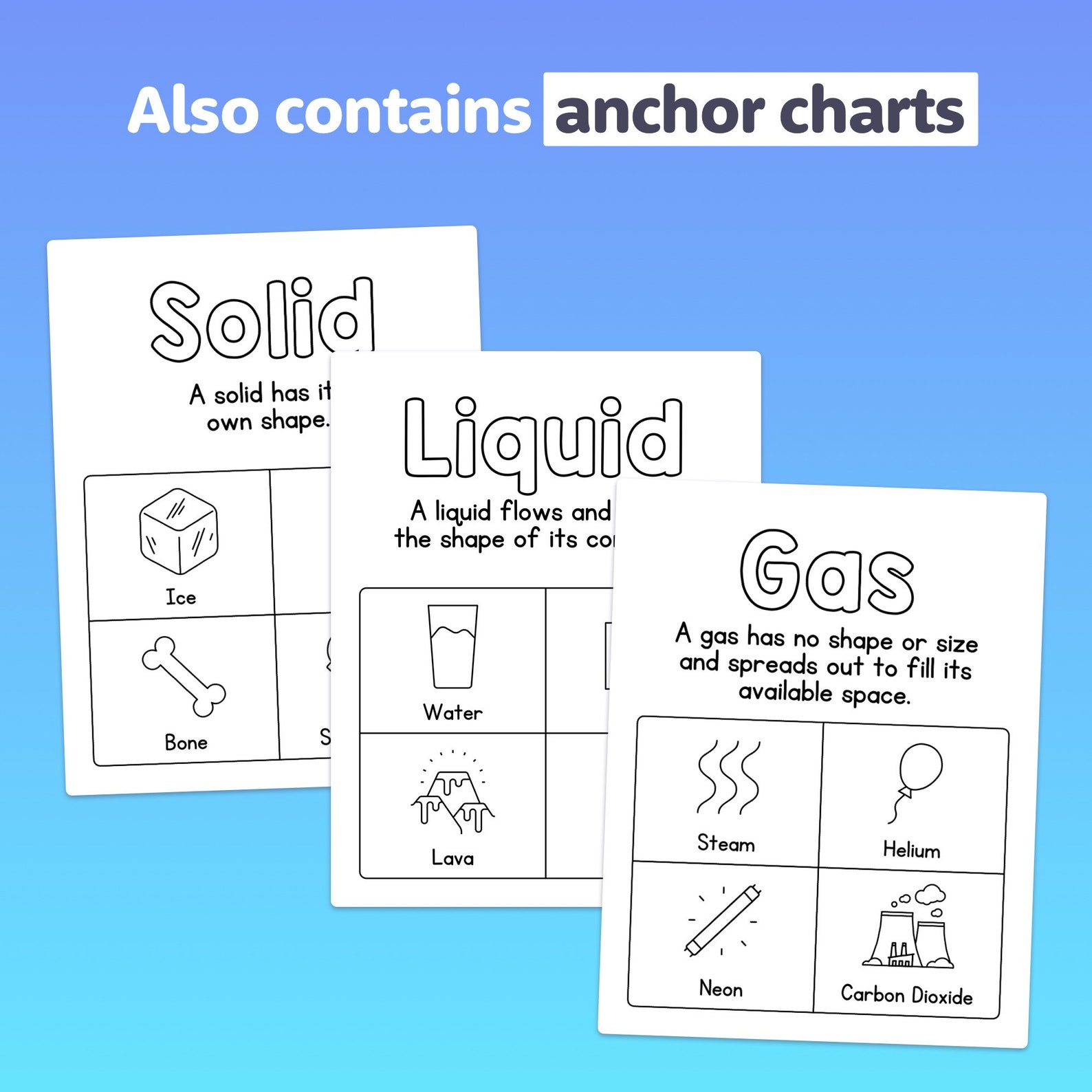 States of Matter Worksheets, States of Matter Anchor Charts: Solid ...