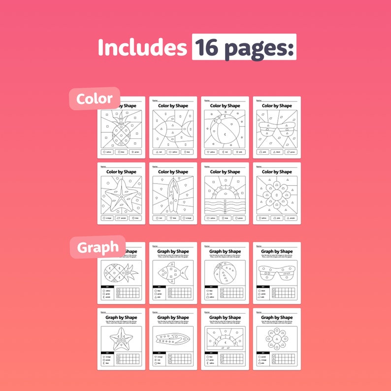 Summer Shapes Worksheets Color and Graph Summer 1st Grade & 2nd Grade ...