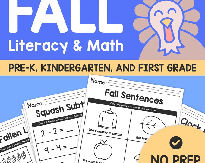 Fall Activities for Kindergarten Math and Literacy No Prep Printables ...