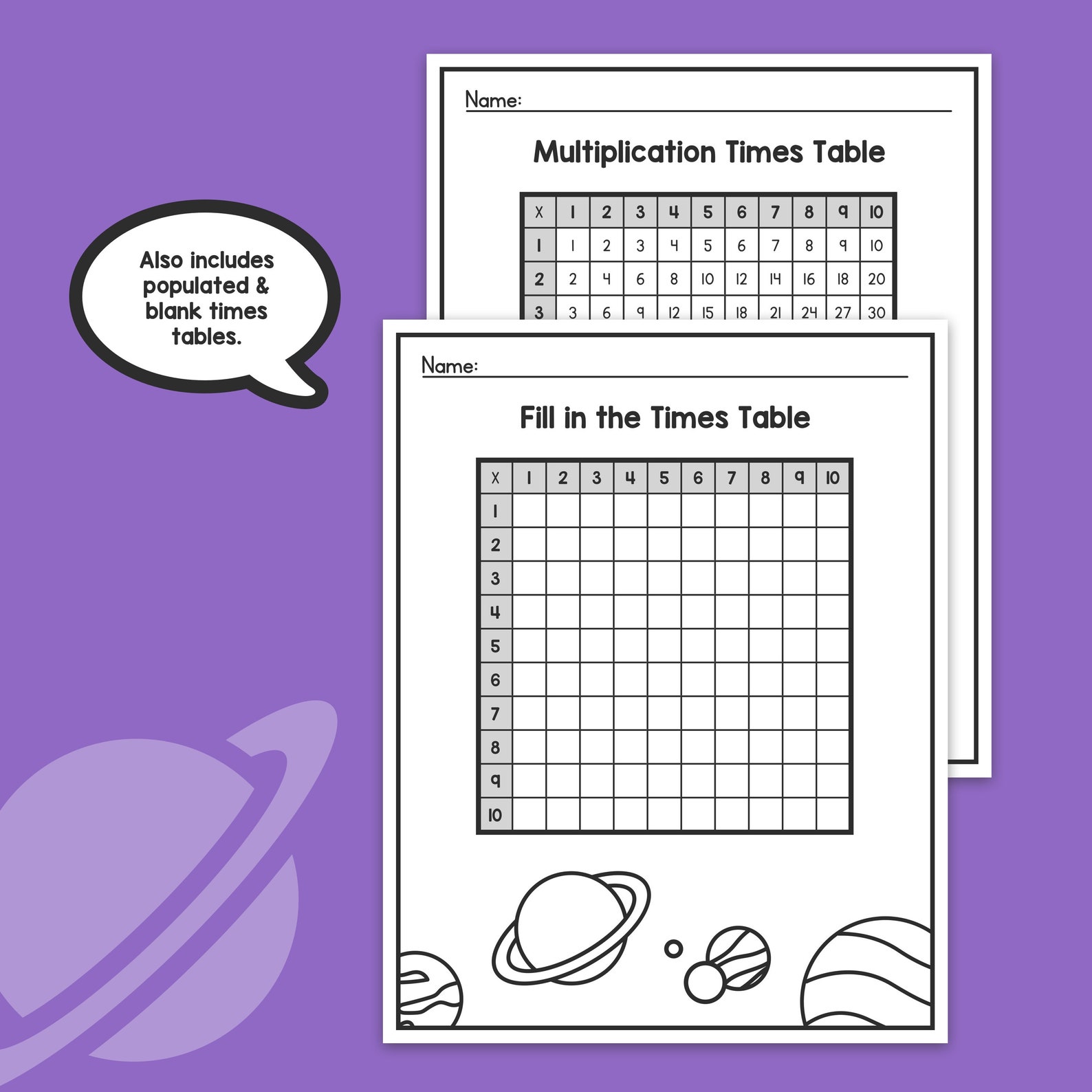 Times Tables Worksheets / 1-10 Multiplication Facts Printable - Etsy