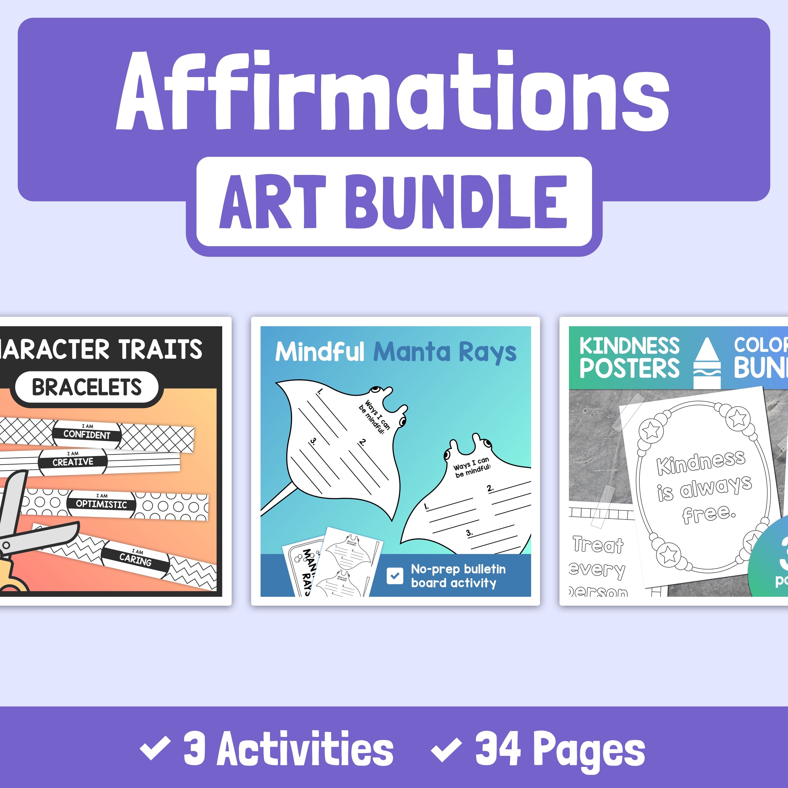 Positive Affirmations Art Bundle 1st, 2nd, 3rd Grade Mindfulness ...