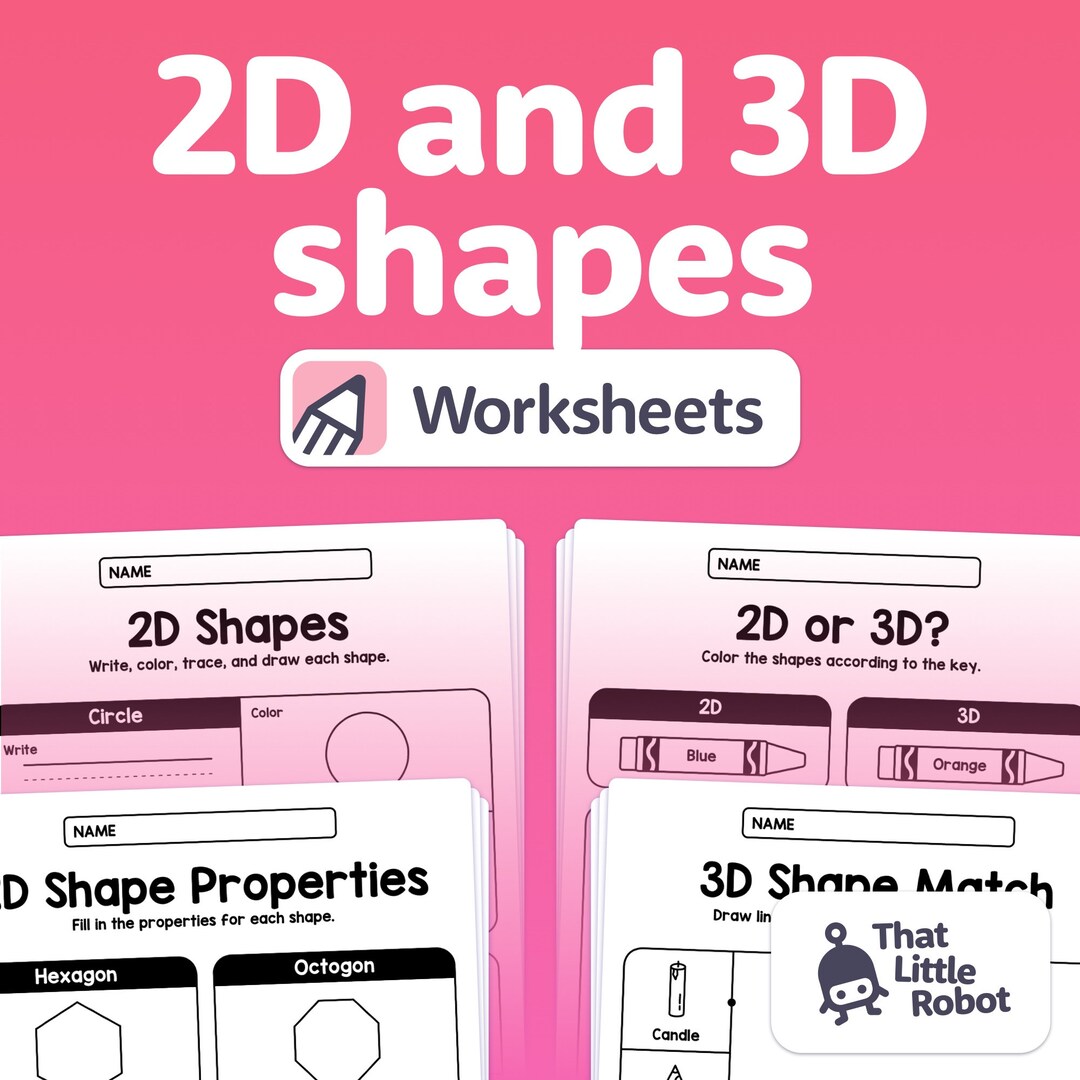 No Prep 2D and 3D Shapes Worksheets | Kindergarten, 2nd, 1st Grade Math ...