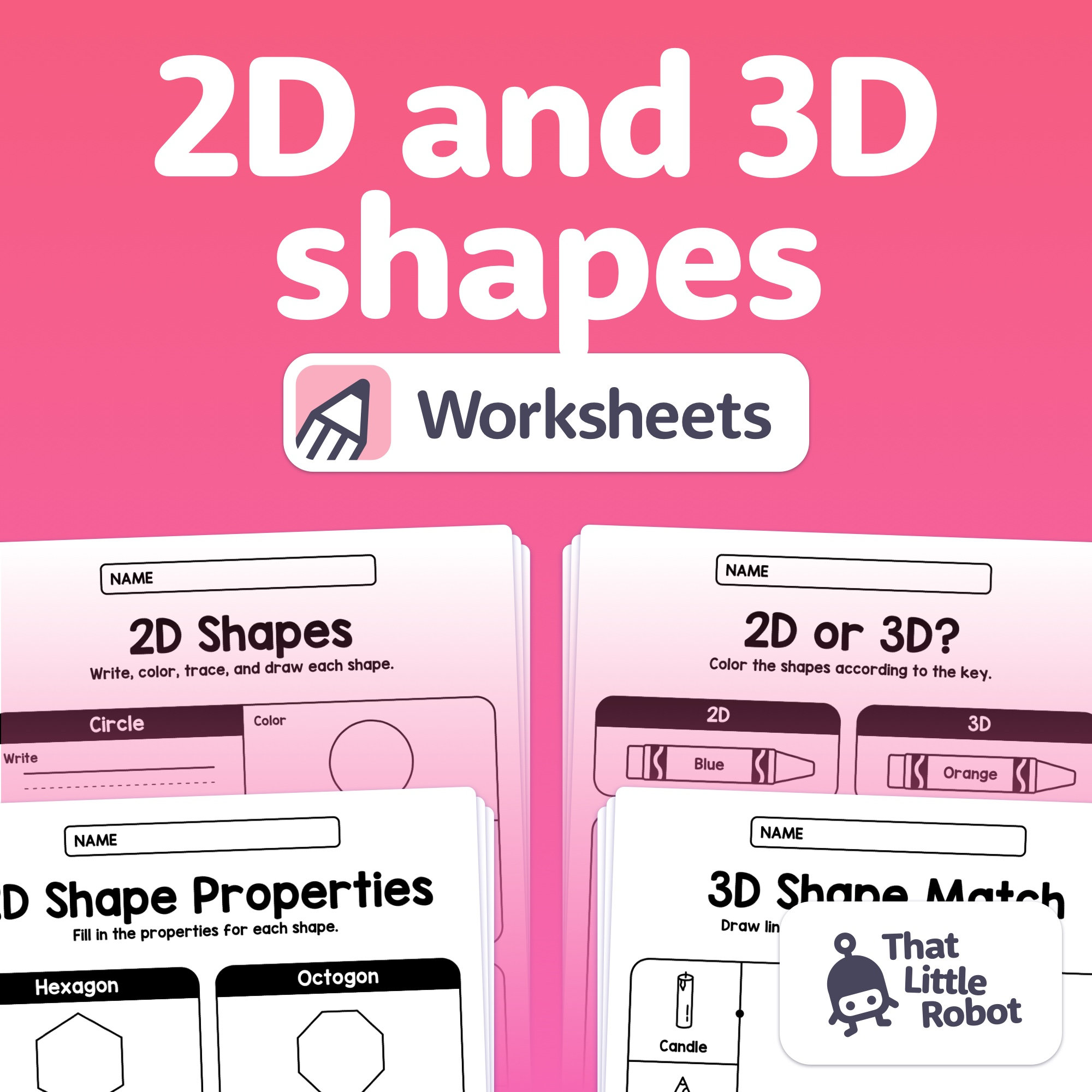 No Prep 2D and 3D Shapes Worksheets | Kindergarten, 2nd, 1st Grade Math ...