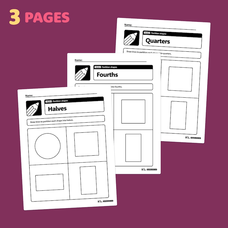 Partition Shapes Worksheets | 1st Grade Geometry Fractions: Halves ...