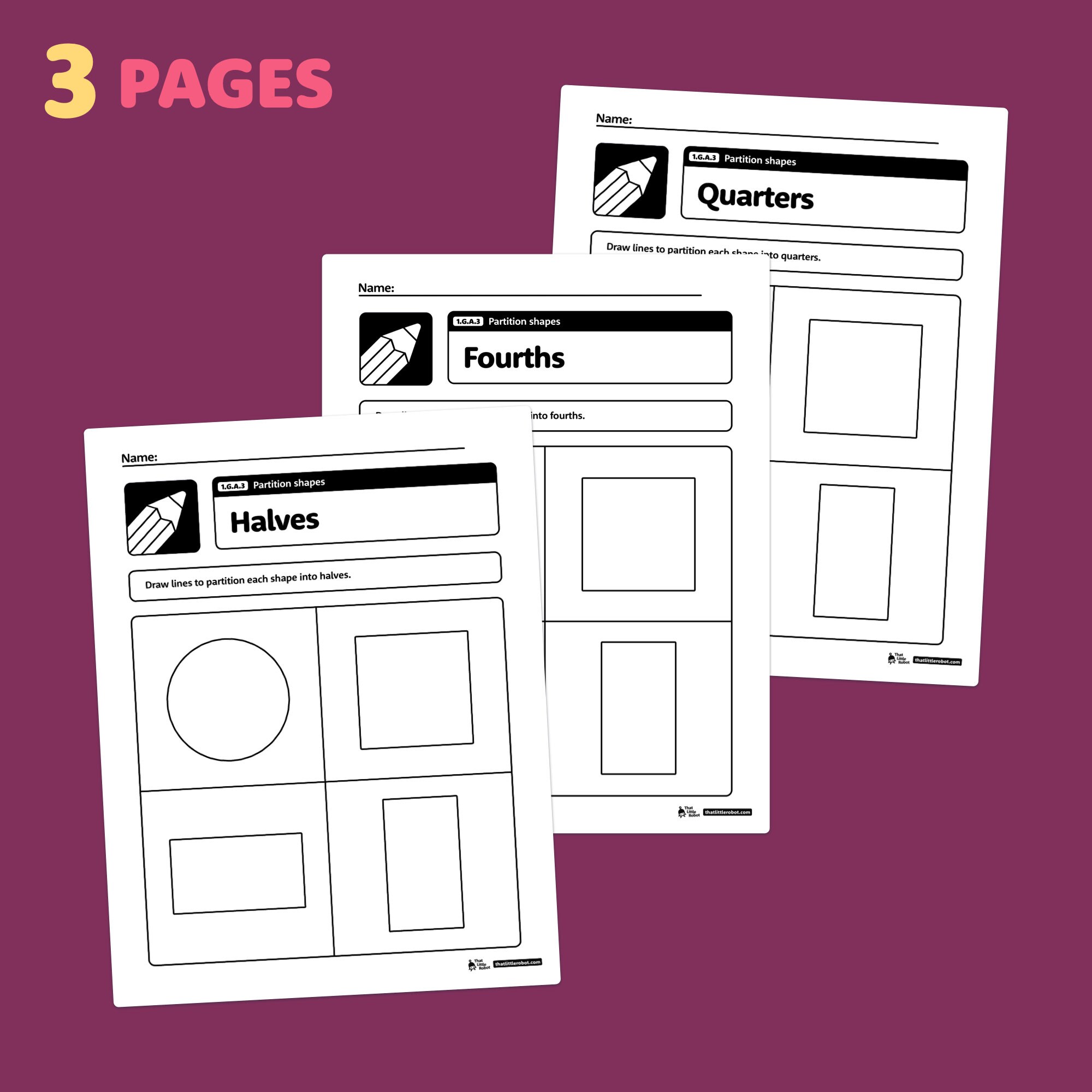 Partition Shapes Worksheets | 1st Grade Geometry Fractions: Halves ...