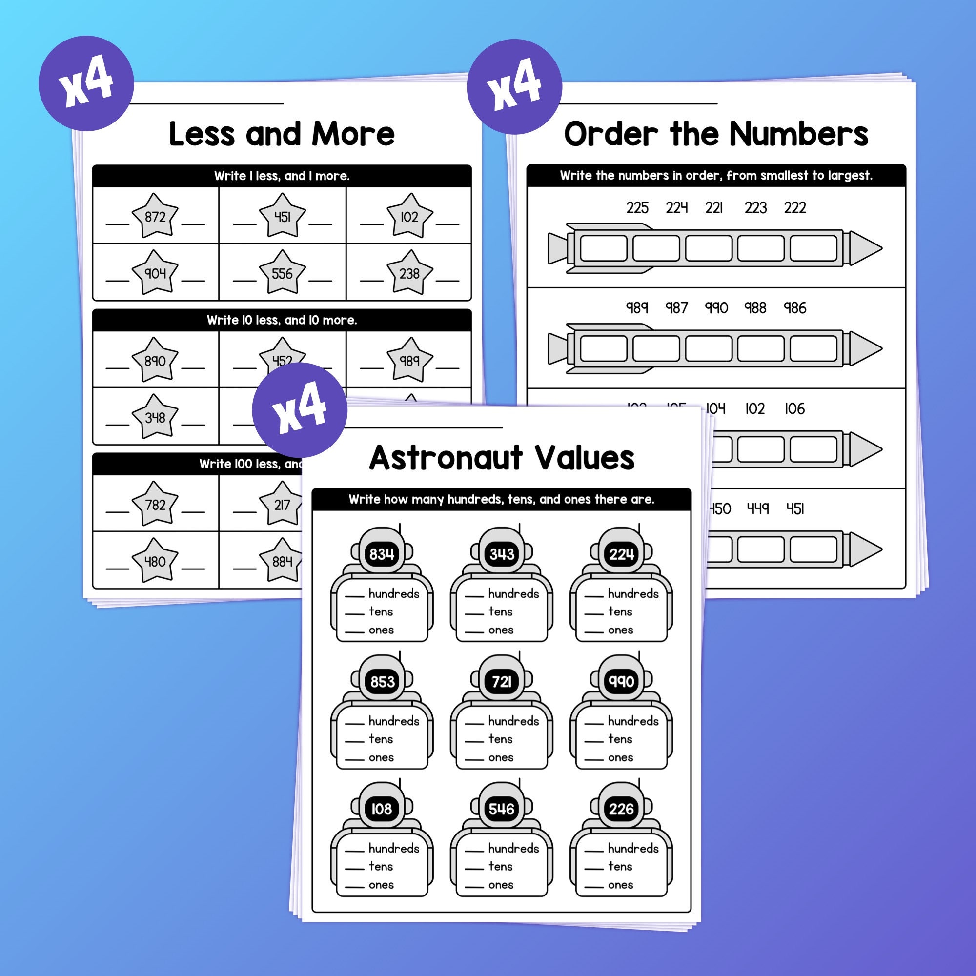 Place Value Worksheets | Space Place Value Activities — Hundreds, Tens ...