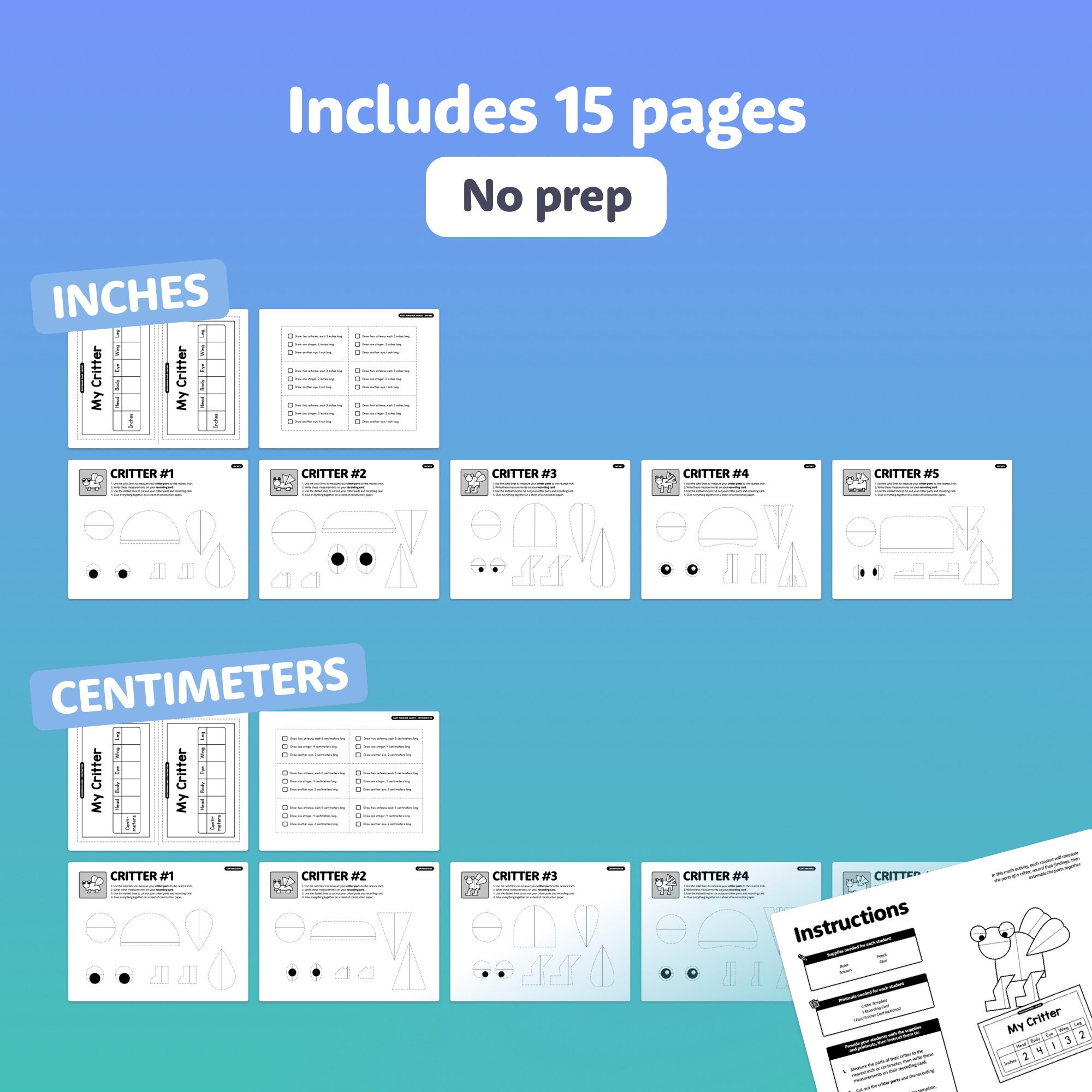 No Prep Measurement Craft 1st & 2nd Grade Measurement Math Craft, Math ...