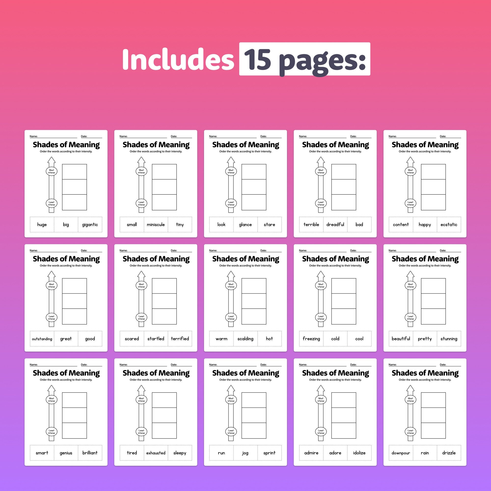 Shades of Meaning Activity 1st & 2nd Grade Synonyms Literacy Center ...