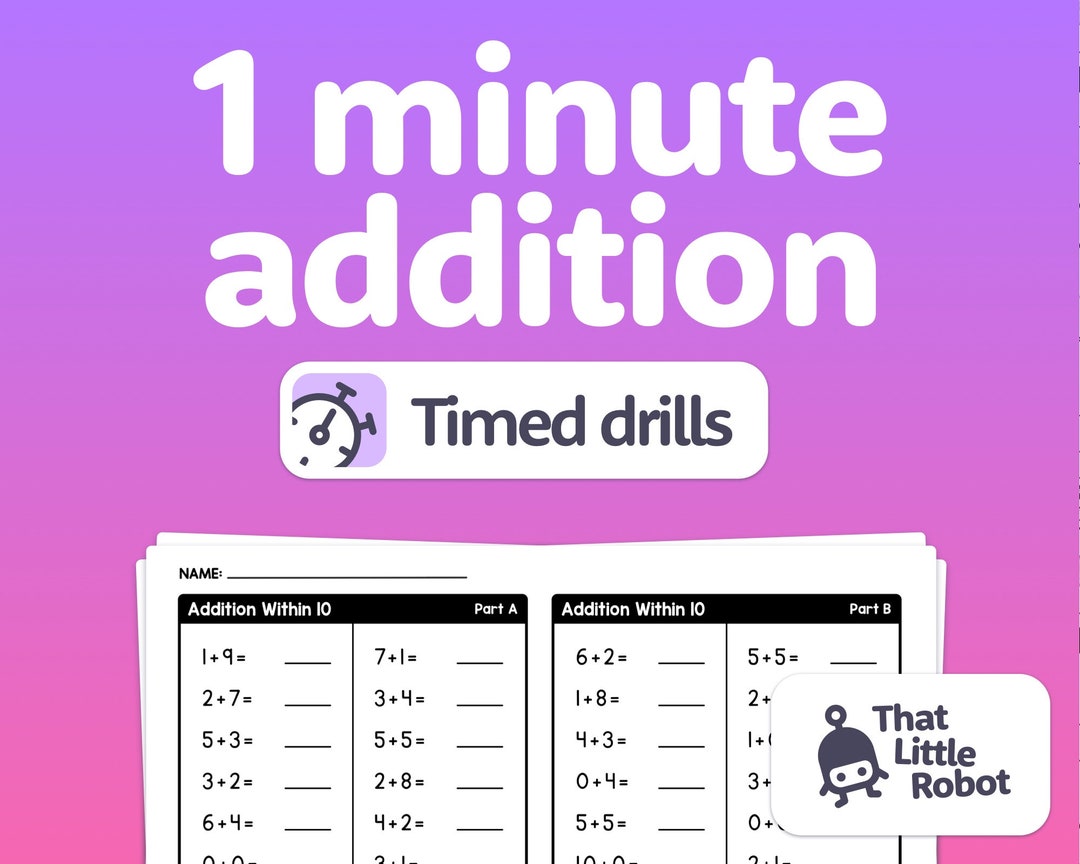 No Prep 1 Minute Addition Drills Kindergarten 1st 2nd - Etsy