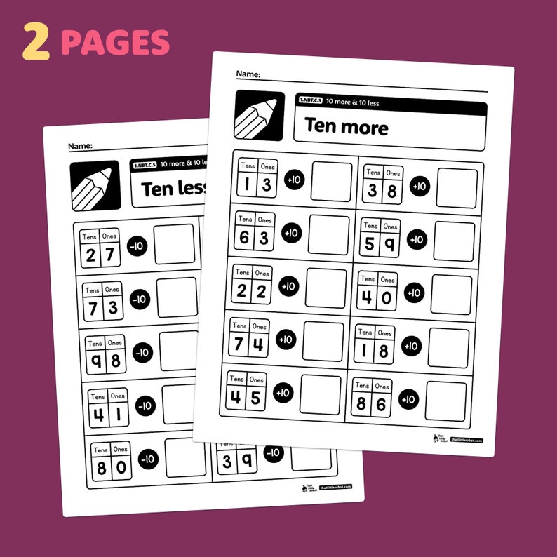 10 More and 10 Less Worksheets | 1st Grade Place Value Math, Mentally ...