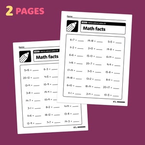 Addition & Subtraction Within 20 Worksheets | 2nd Grade Math Fluency ...