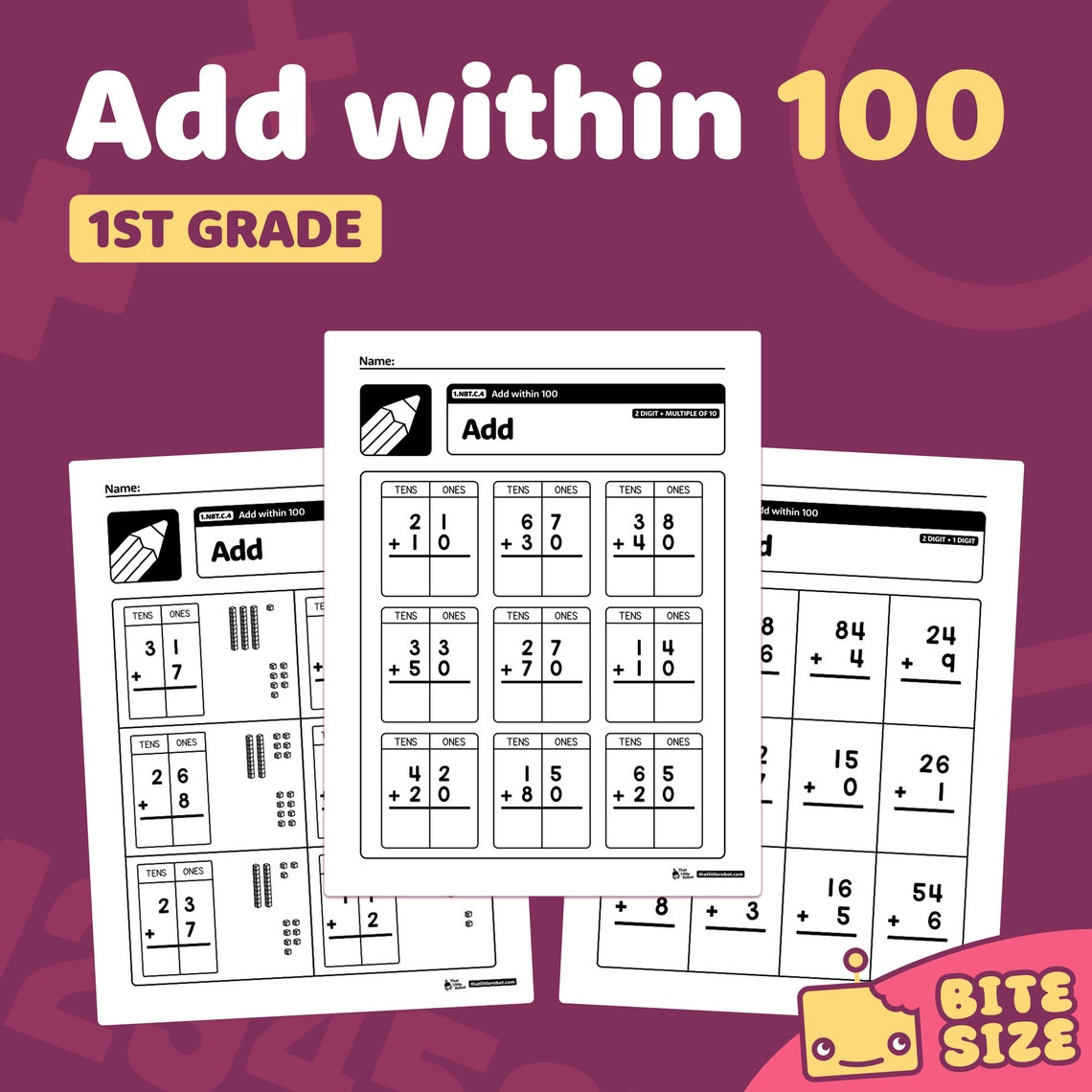 Add Within 100 Worksheets | 1st Grade Math, Place Value, and Two Digit ...