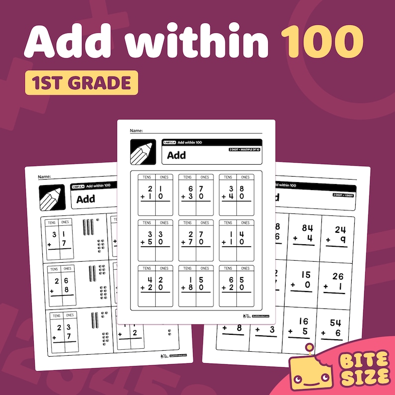 Add Within 100 Worksheets | 1st Grade Math, Place Value, and Two Digit ...