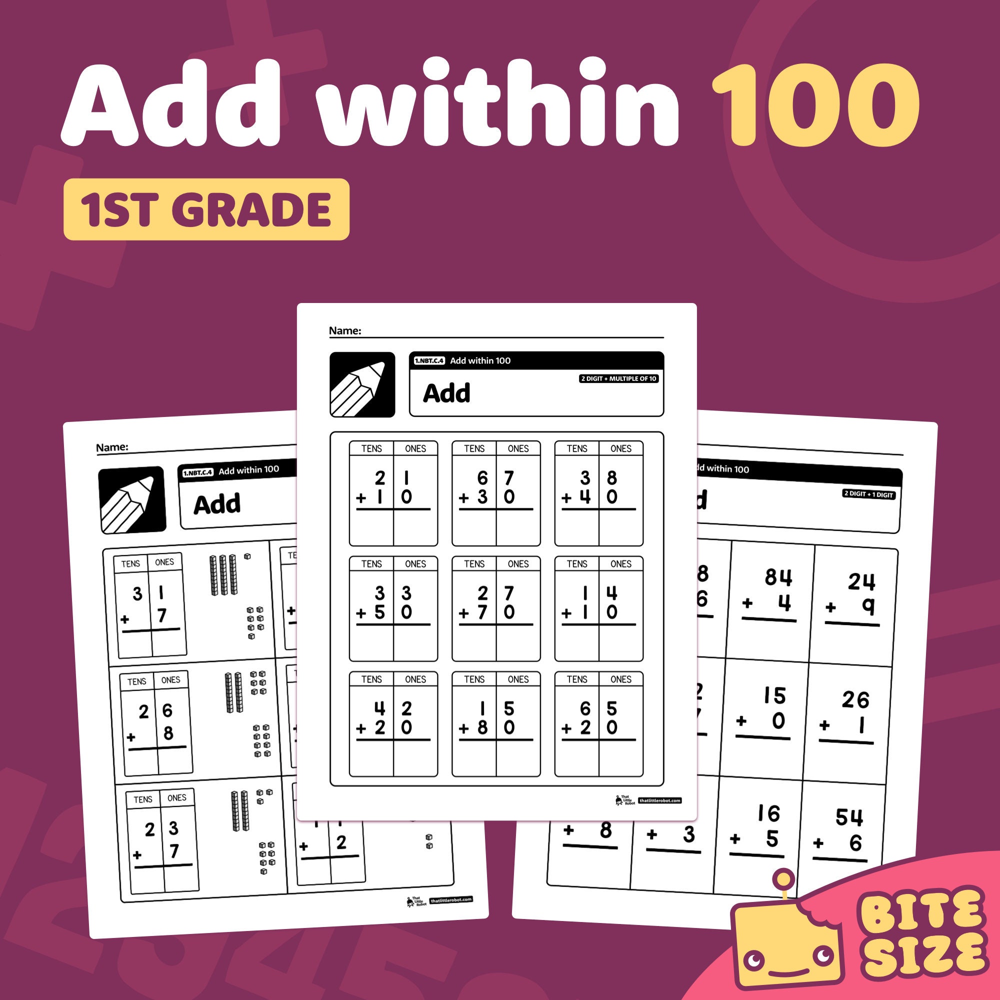Add Within 100 Worksheets | 1st Grade Math, Place Value, and Two Digit ...
