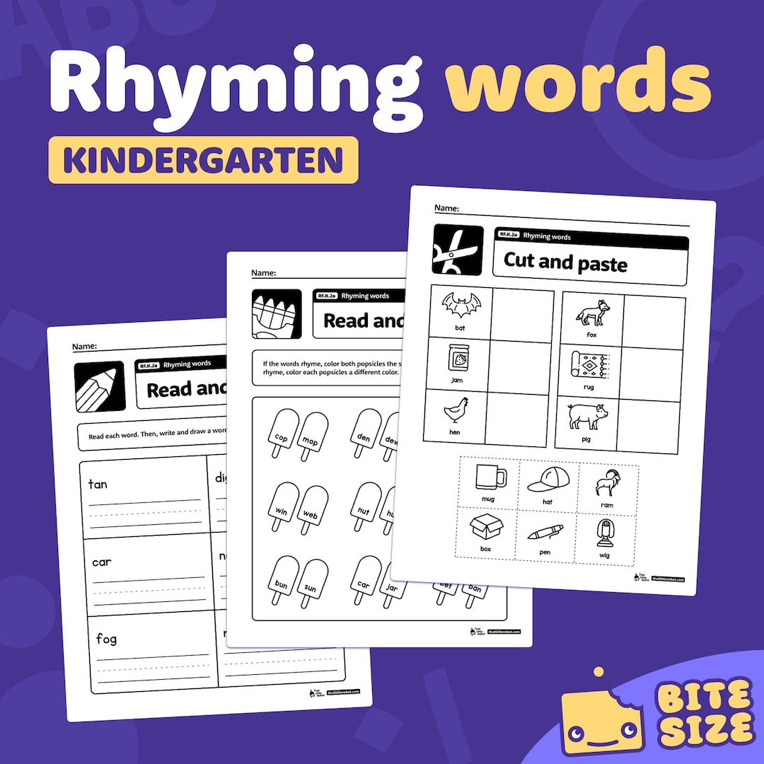 Rhyming Words Worksheets | Kindergarten Rhyme Activities & Phonics ...