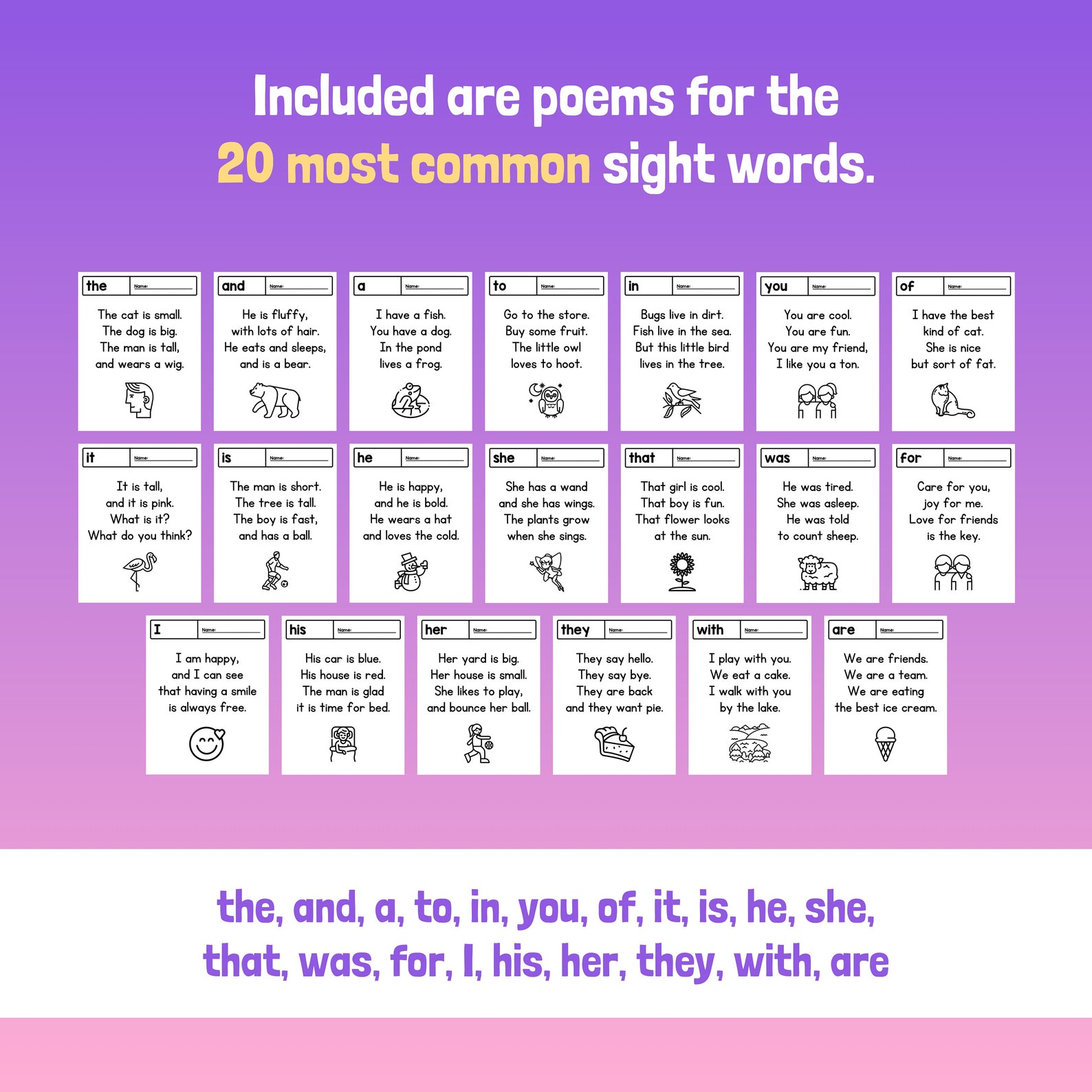 20 Sight Word Poems | Pre-k, K, 1st Grade Shared Reading Worksheets ...