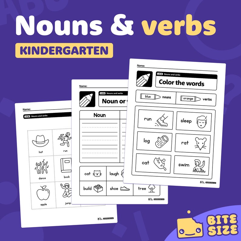 Nouns & Verbs Worksheets and Activities | Kindergarten ELA Language ...