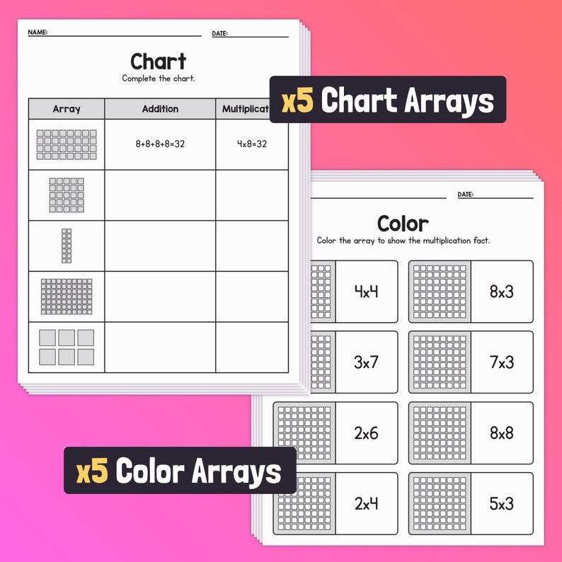 2nd & 3rd Grade Multiplication Array Worksheets - Etsy
