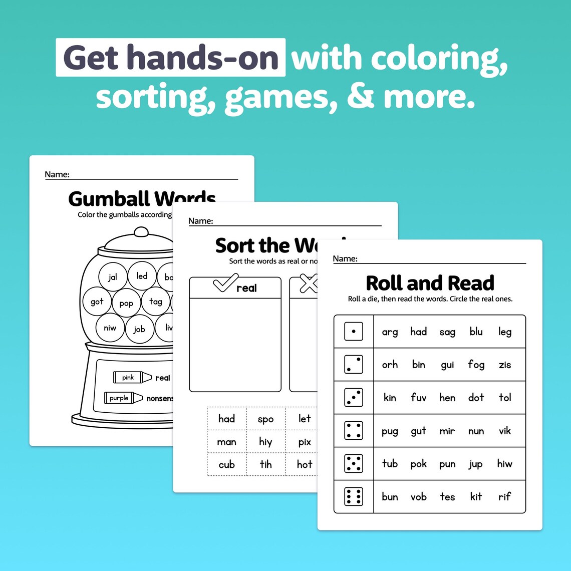 Real or Nonsense Words Worksheets 1st Grade & Kindergarten CVC Words ...
