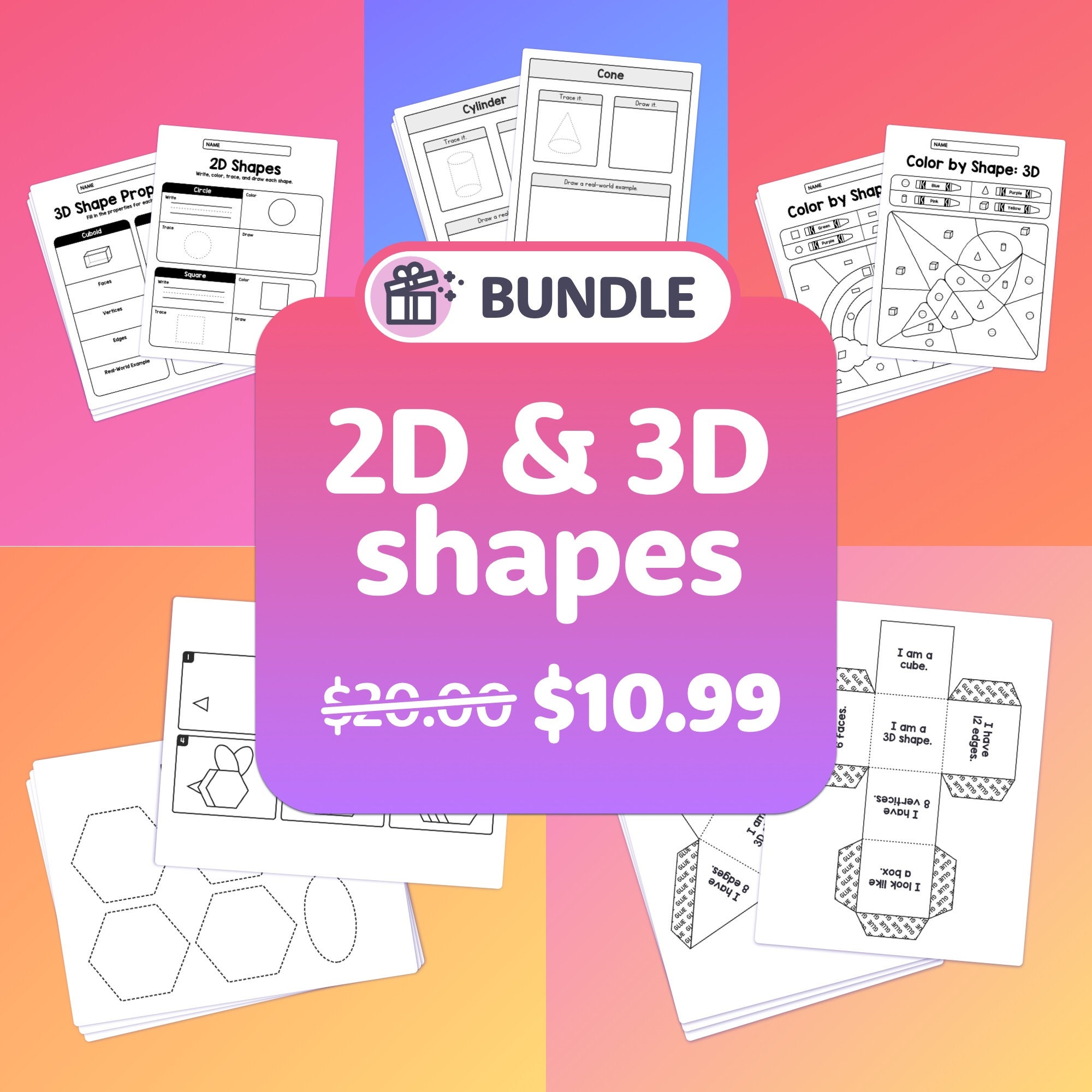 No Prep 2D & 3D Shapes Bundle | 1st, 2nd, 3rd Grade 3D and 2D Shape ...