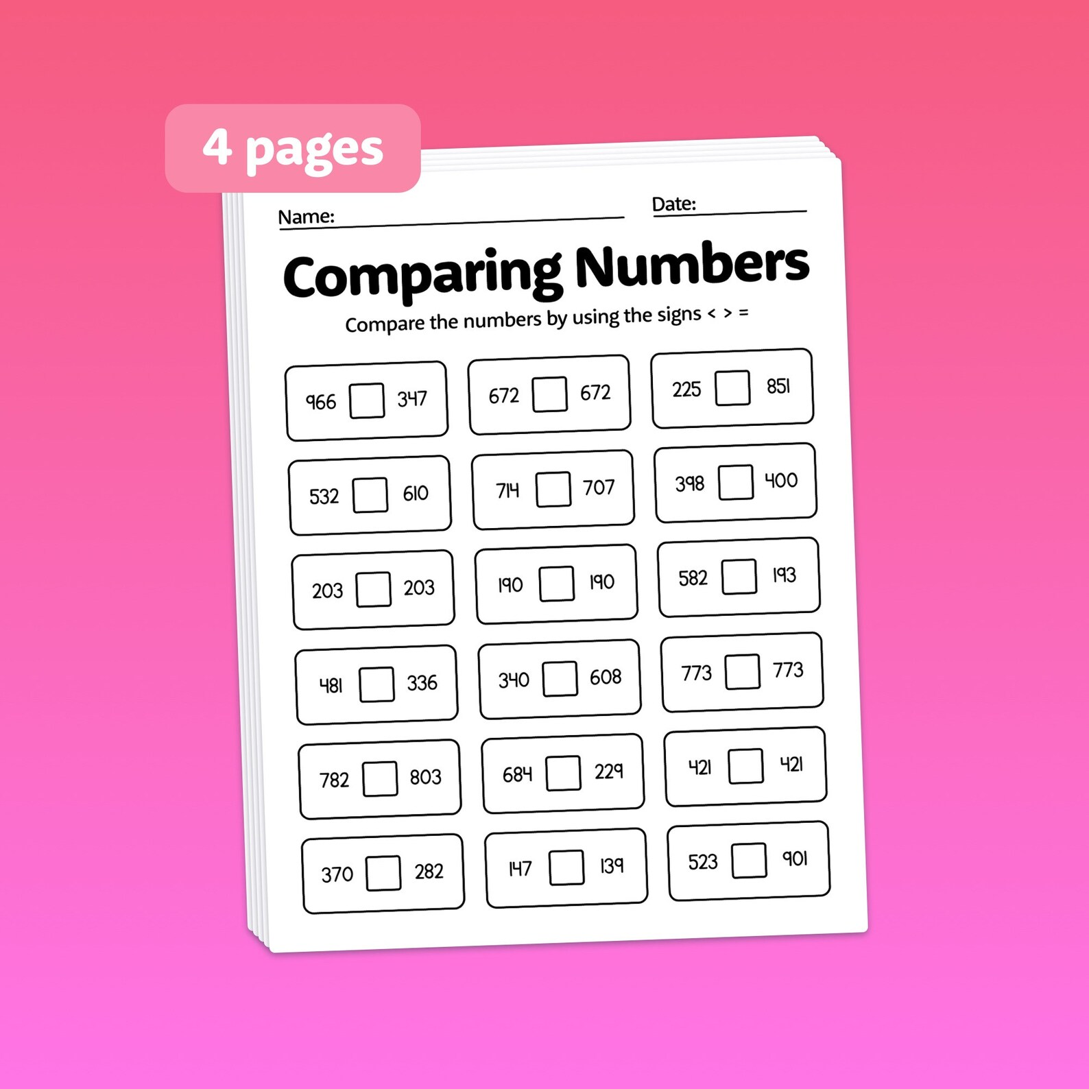 Comparing 3 Digit Numbers Worksheets | 2nd Grade Comparing Numbers ...