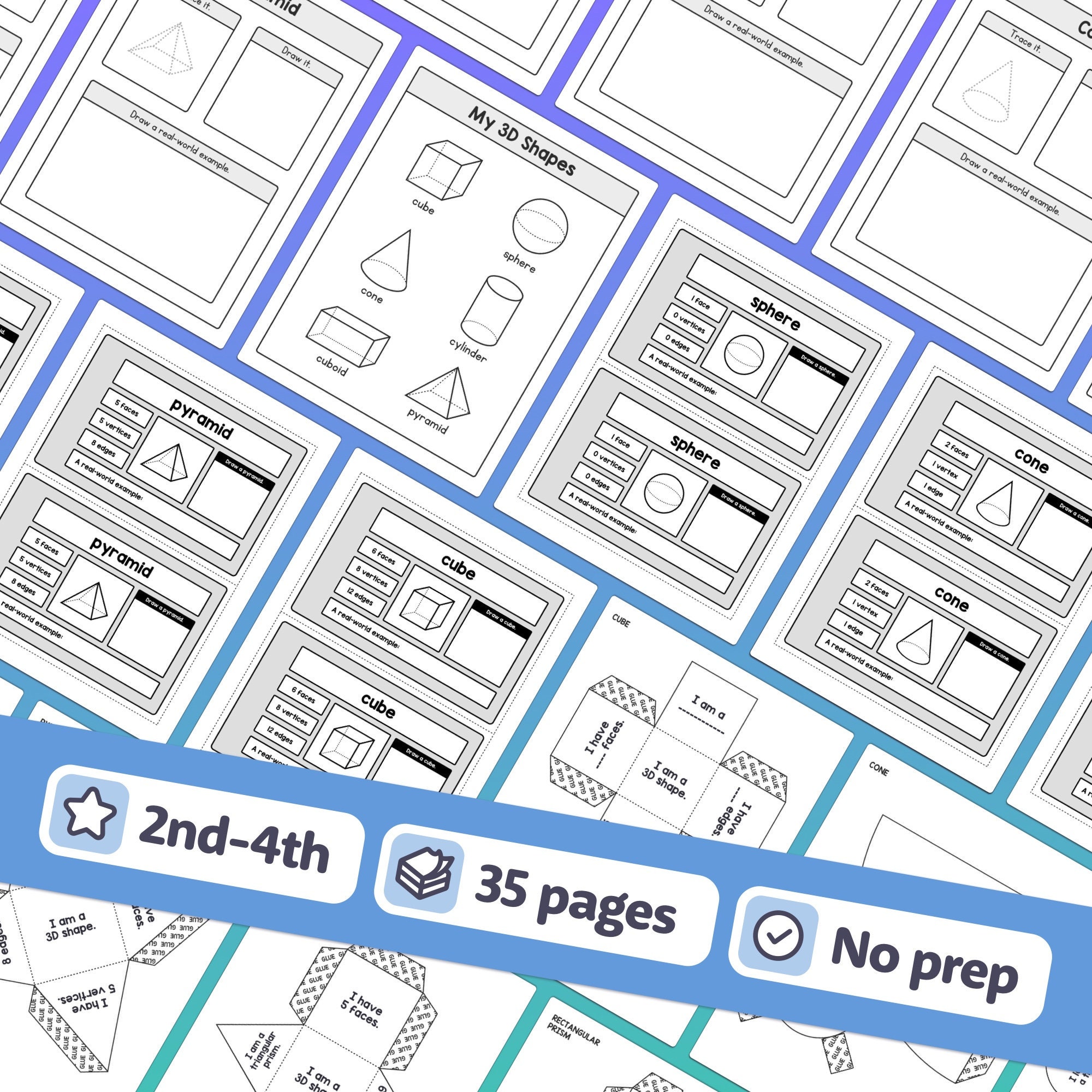 No Prep 3D Shapes Bundle | 4th Grade, 3rd Grade 3D Shapes, 2nd Grade 3D ...