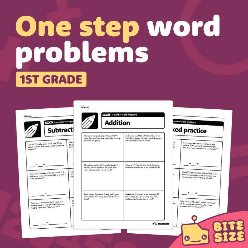 1st Grade One Step Word Problems Worksheets | 1.OA.A.1 Addition ...