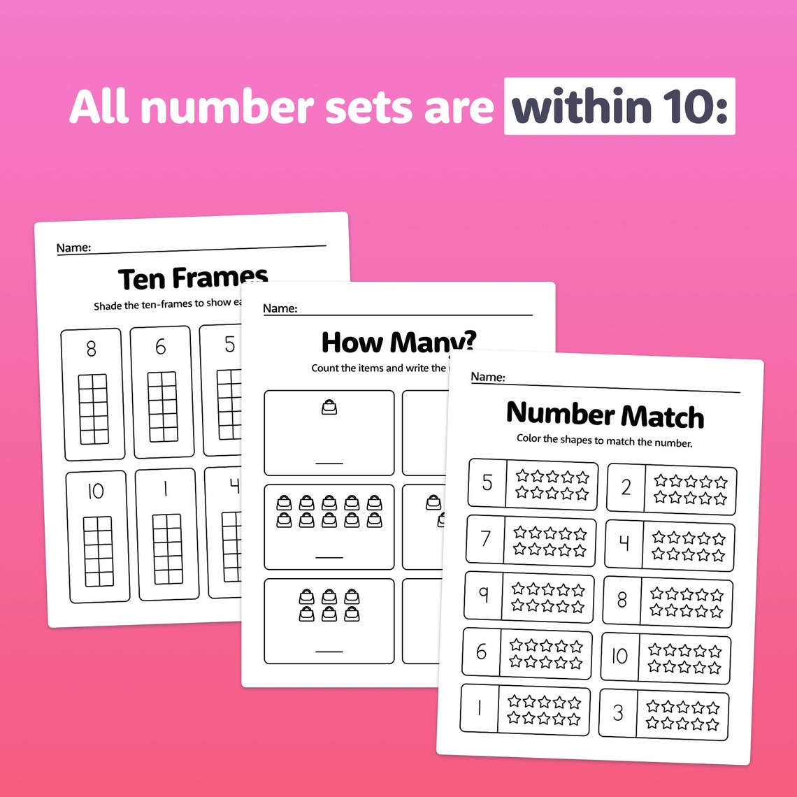 Counting Sets to 10 Kindergarten Counting & Cardinality Worksheets ...