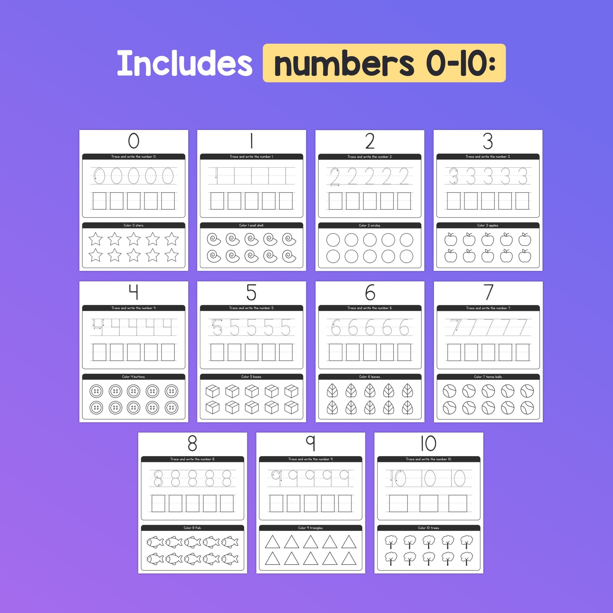 Handwriting Numbers 0-10 Worksheets | Basic Counting and Number Writing ...
